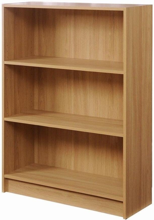 Essentials Low Wide Oak Bookcase with Adjustable 3-Tier Shelves - No 10 ...